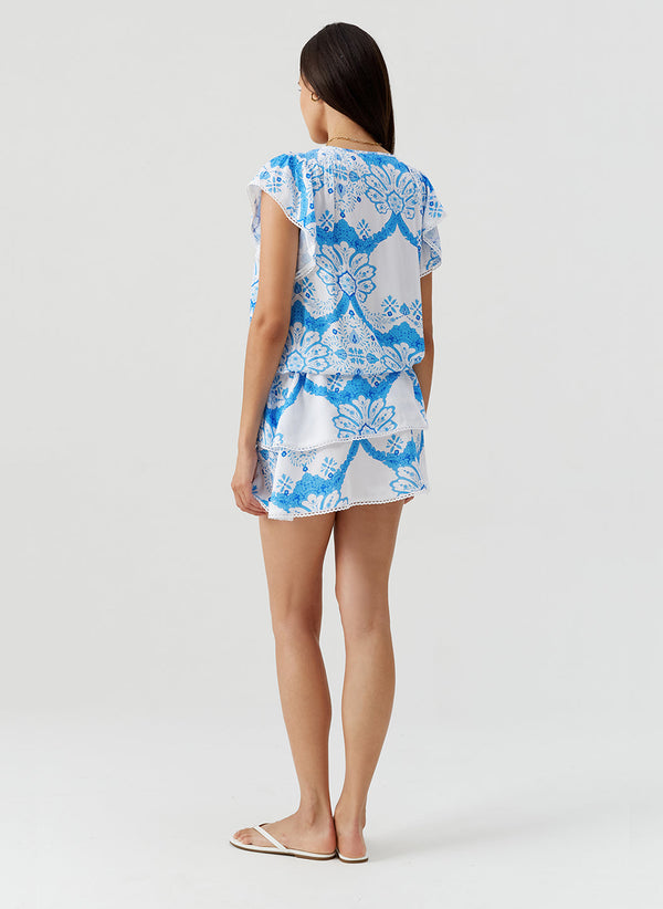 Lenni Florian Button Down Tiered Short Dress | Official Site